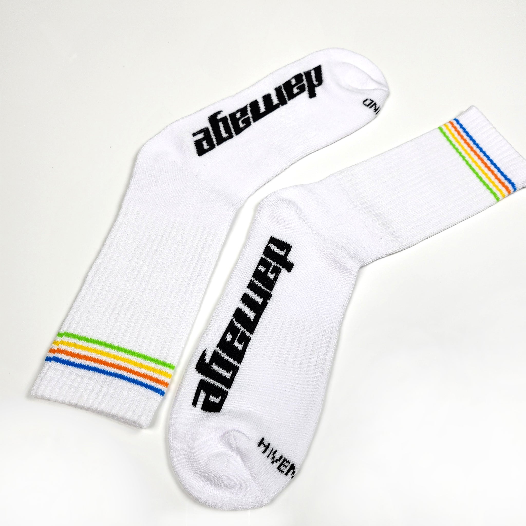 White HIVEMIND x DAMAGE Socks